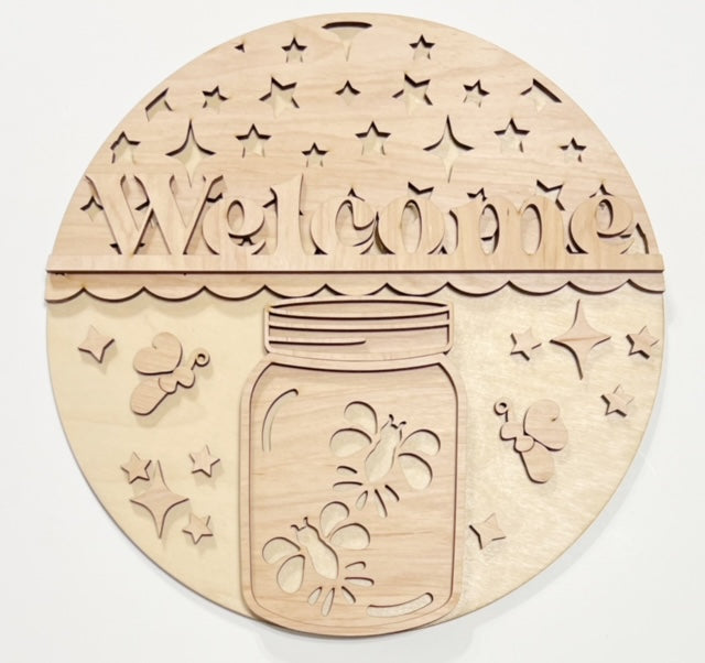 Welcome Fireflies Mason Jar Round Doorhanger – Sawdust & Swirls