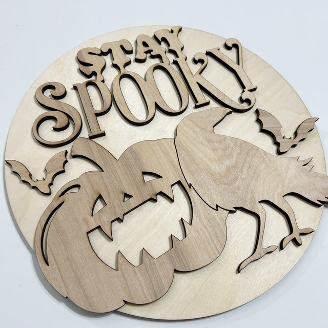 Stay Spooky Jack-o-Lantern Crow Bats Halloween Round Doorhanger 10 ...