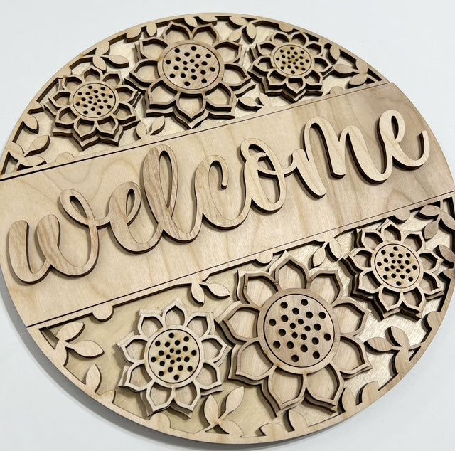 Welcome Triple Fancy Flowers Round Doorhanger – Sawdust & Swirls