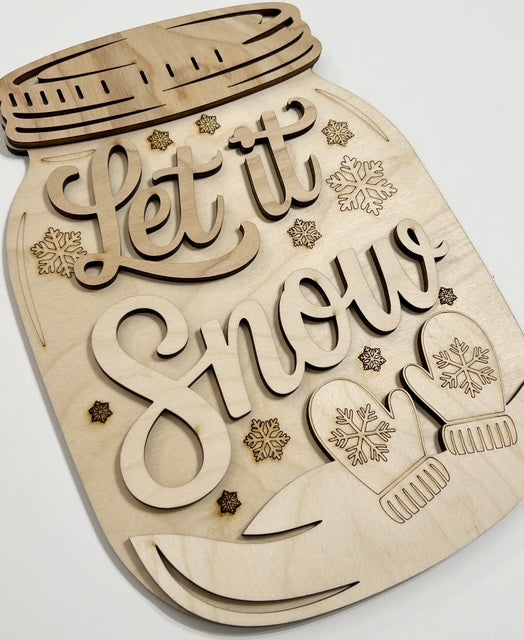 Let It Snow Mittens Winter Snowflakes Mason Jar Cutout Doorhanger ...