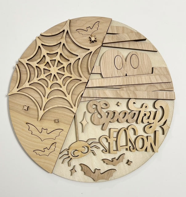 Spooky Season Mummy Bats Spiderweb Halloween Round Doorhanger – Sawdust ...