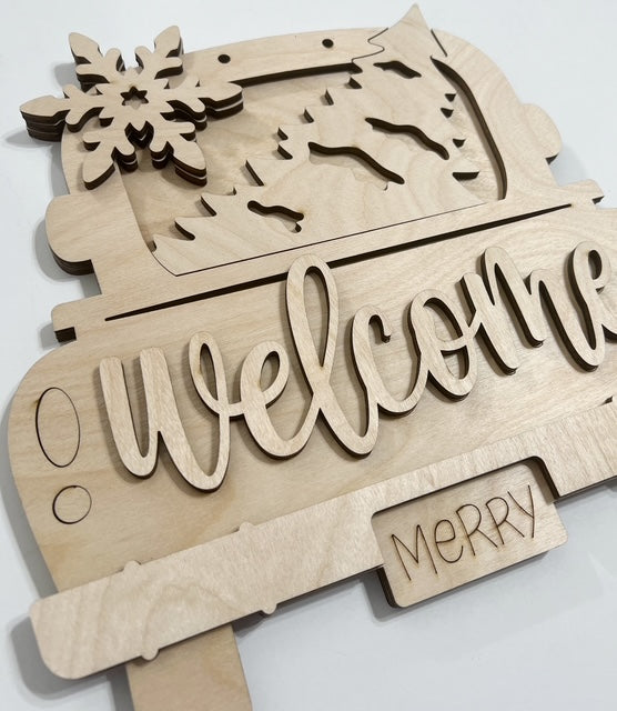 Welcome Christmas Tree Snowflake Truck Doorhanger – Sawdust & Swirls