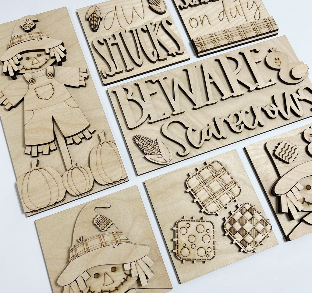 Aw Shucks Beware Scarecrows Fall Halloween Scarecrow on Duty Wall Coll ...