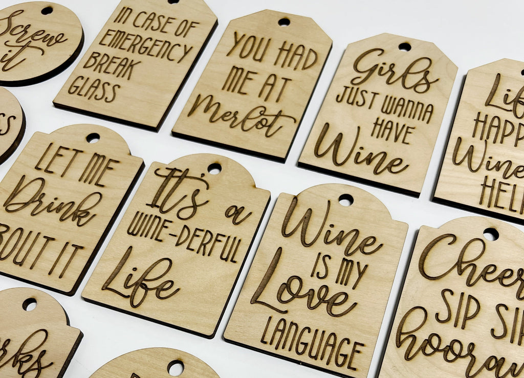 Set of 13 Engraved Every Day Funny Wine Bottle Tag Ornament Charms Tag ...