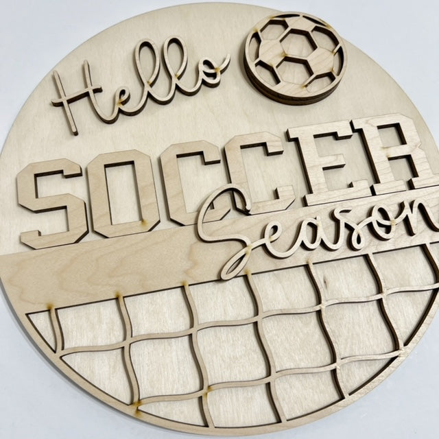 Hello Soccer Season Ball Net Sports Round Doorhanger – Sawdust & Swirls
