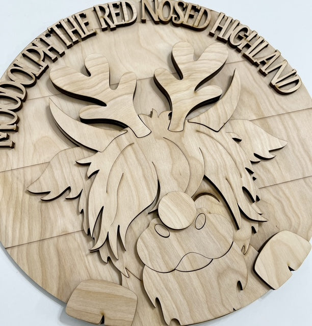 Rudolph the Red Nosed Highland Christmas Reindeer Round Doorhanger ...