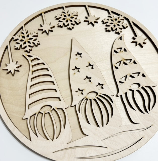 Winter Gnome Snowflake Trio Round Doorhanger 10" – Sawdust & Swirls