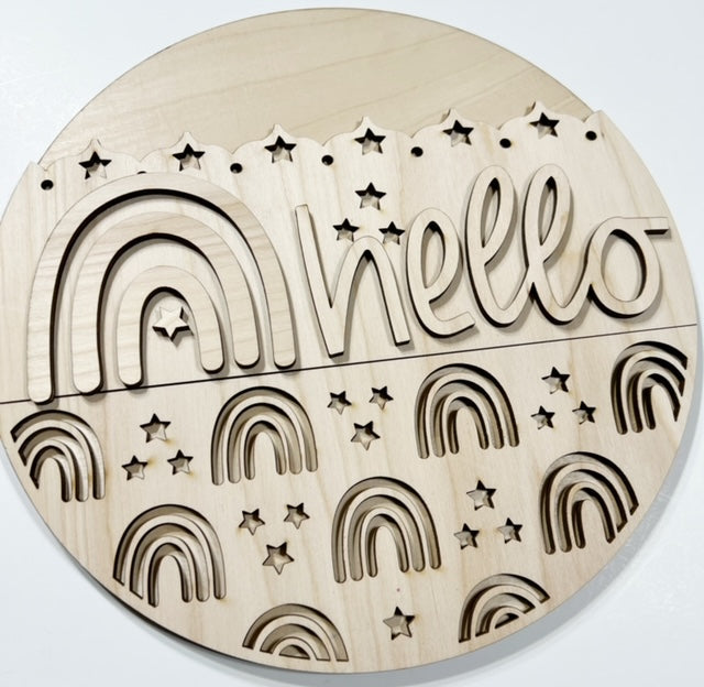 Rainbow Hello Round Doorhanger – Sawdust & Swirls