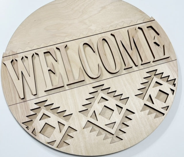 Welcome Aztec Tribal Pattern Round Doorhanger – Sawdust & Swirls