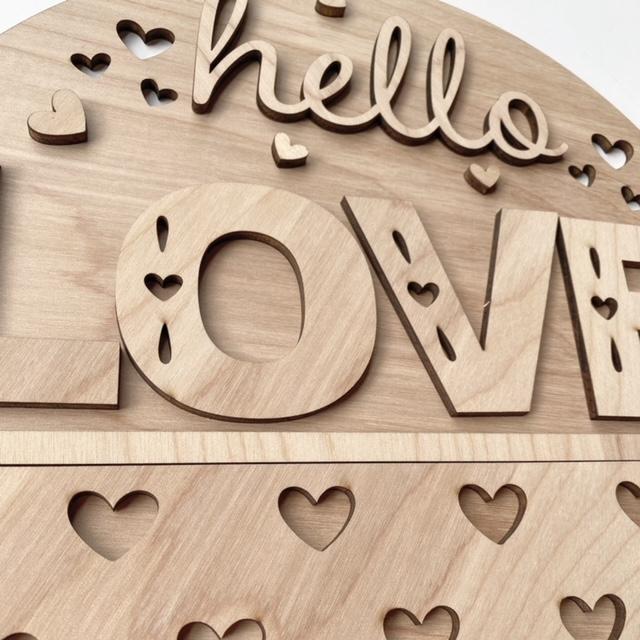Hello Love Heart Cutouts Valentine's Day Round Doorhanger – Sawdust ...