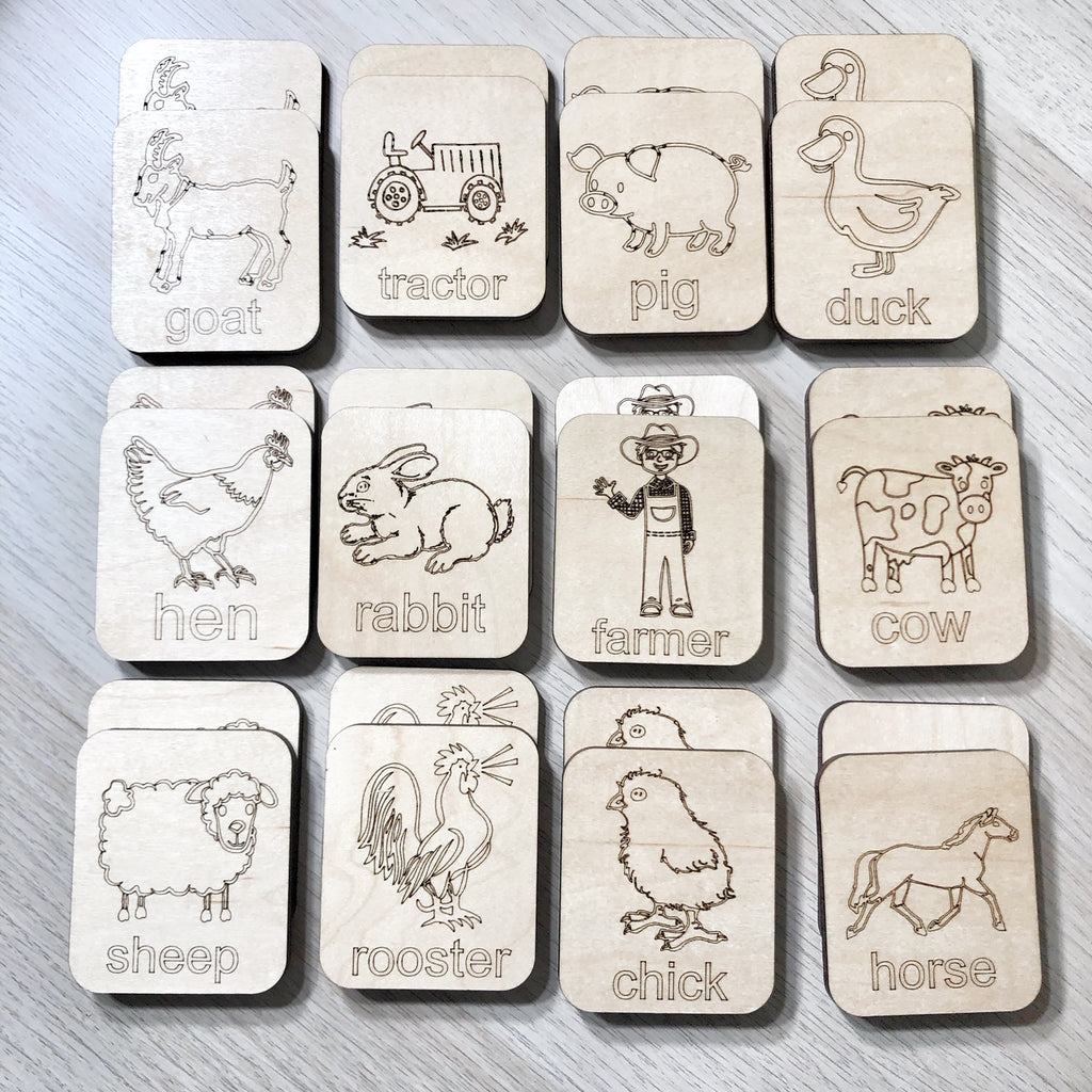 Farm Animal Theme - Memory Game - Wood Matching Game - Make a Match Ed ...