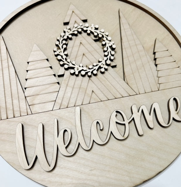 Welcome Christmas Trees with Wreath Round Doorhanger – Sawdust & Swirls